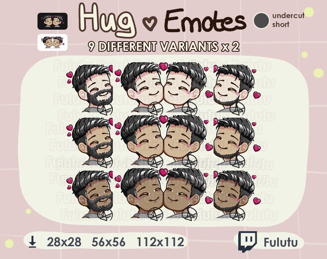 Hug Emote Pack - Undercut Short Black | Twitch | Discord | Youtube ...