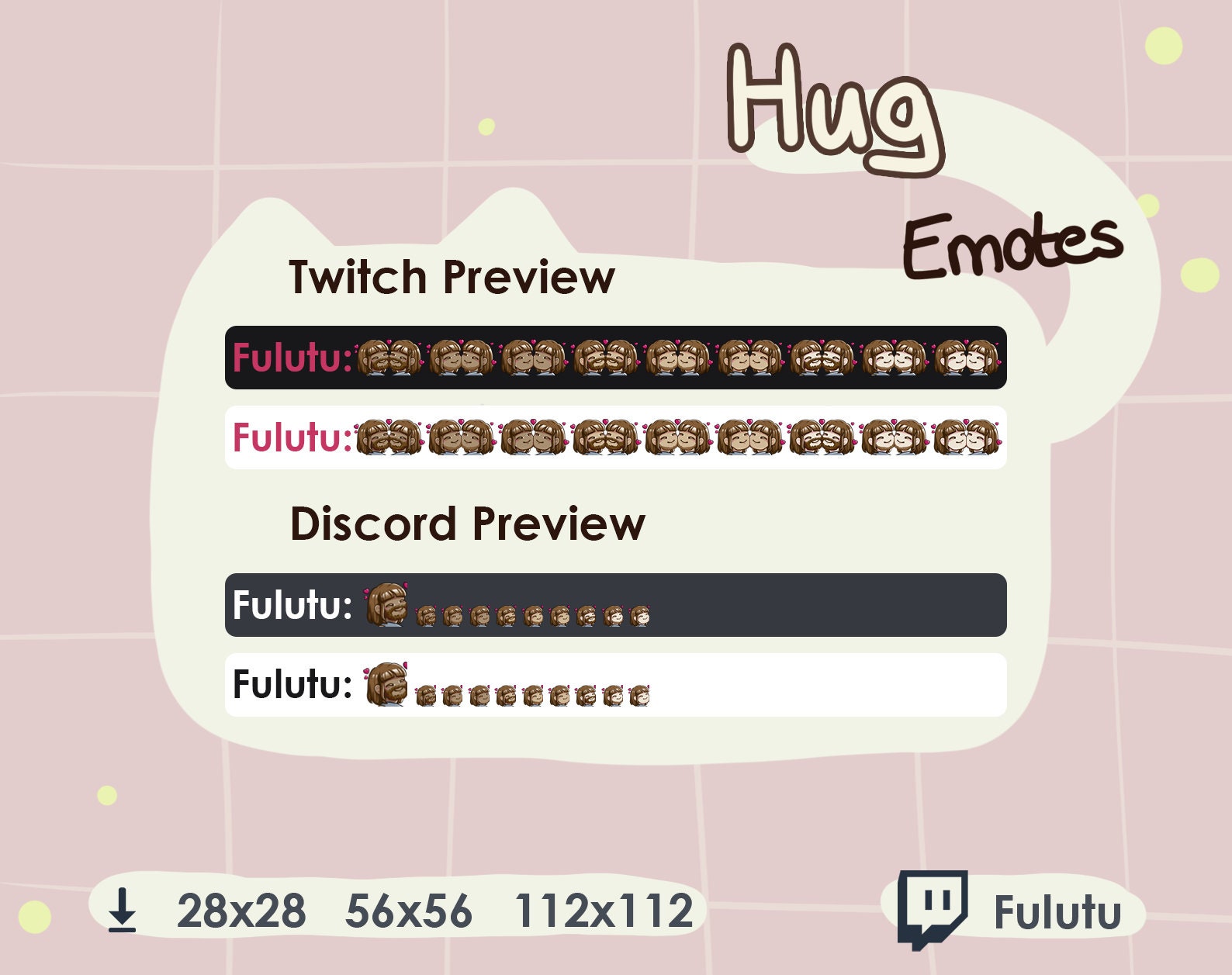 Hug Emote Pack - Short Bangs Brown | Twitch | Discord | Youtube ...