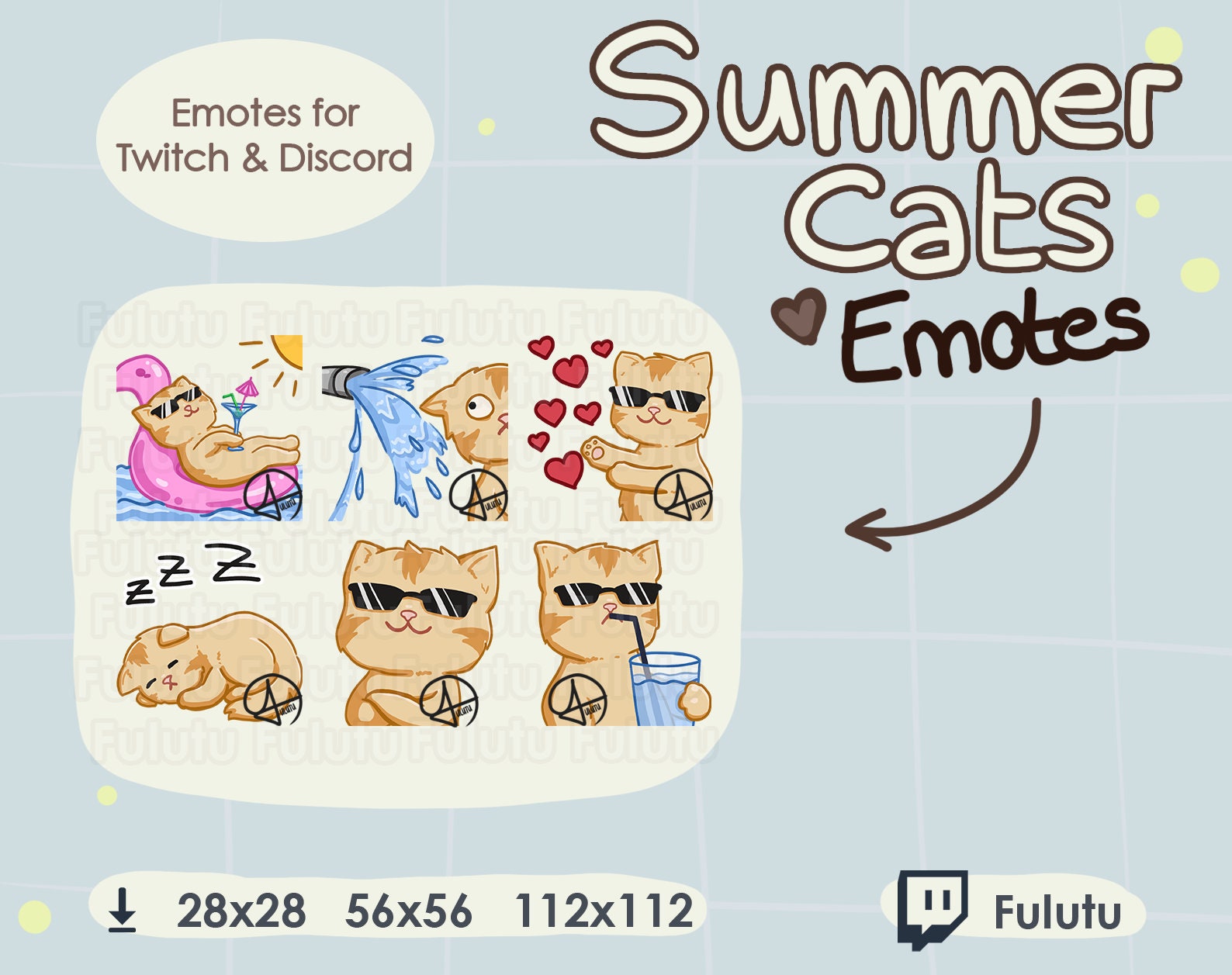 Summer Cats Ginger Emote Pack Twitch Discord Youtube Kawaii Cute Vtuber ...