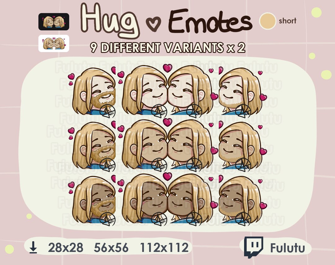 Hug Emote Pack - Short Blond | Twitch | Discord | Youtube | Kawaii Cute ...