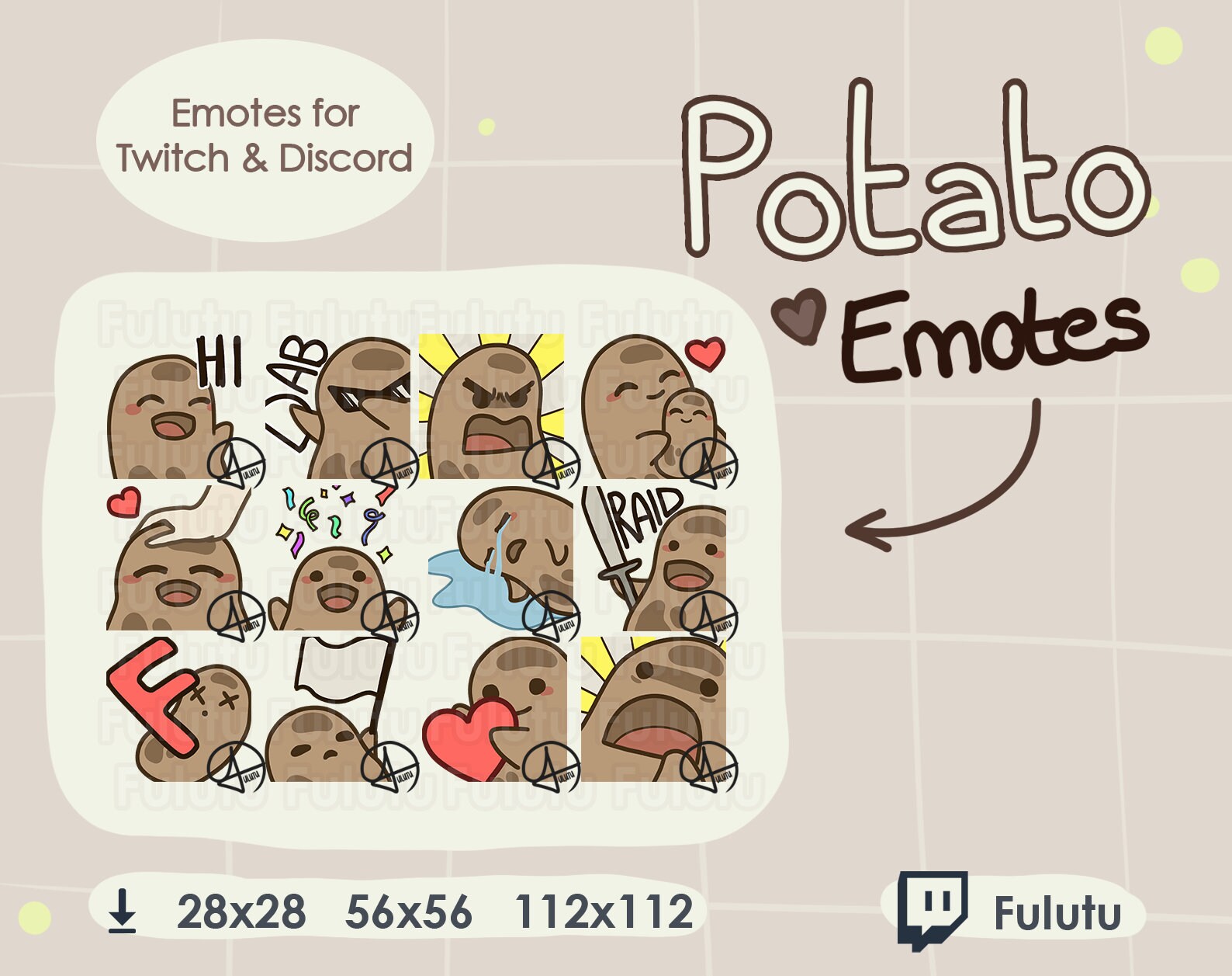 Potato Emote Pack | Twitch | Discord | Youtube | Kawaii Cute Vtuber ...