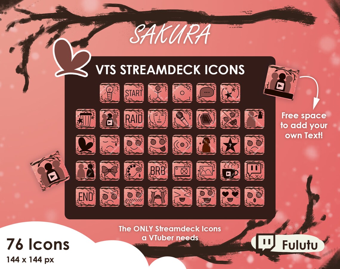 Sakura VTS Stream Deck Icon Pack | Twitch | Discord | Youtube | Kawaii Cute Japanese Cherry Tree ...