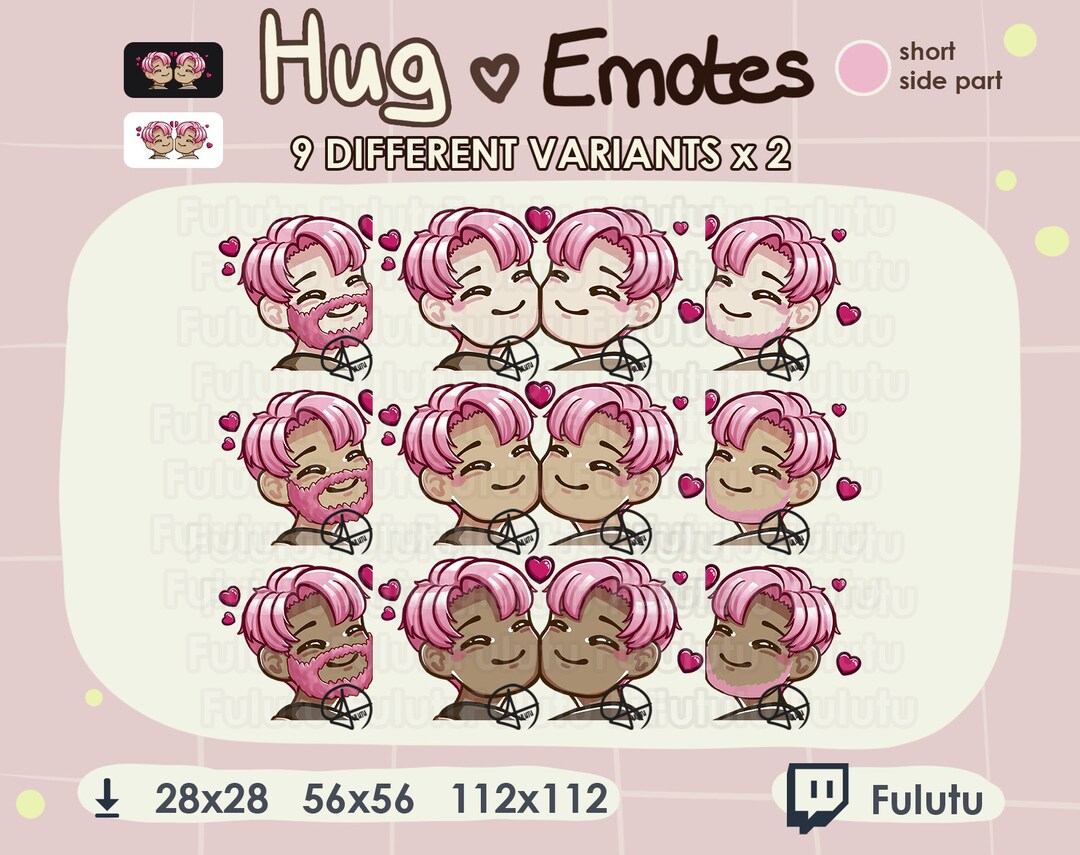 Hug Emote Pack - Short Side Part Pink | Twitch | Discord | Youtube ...