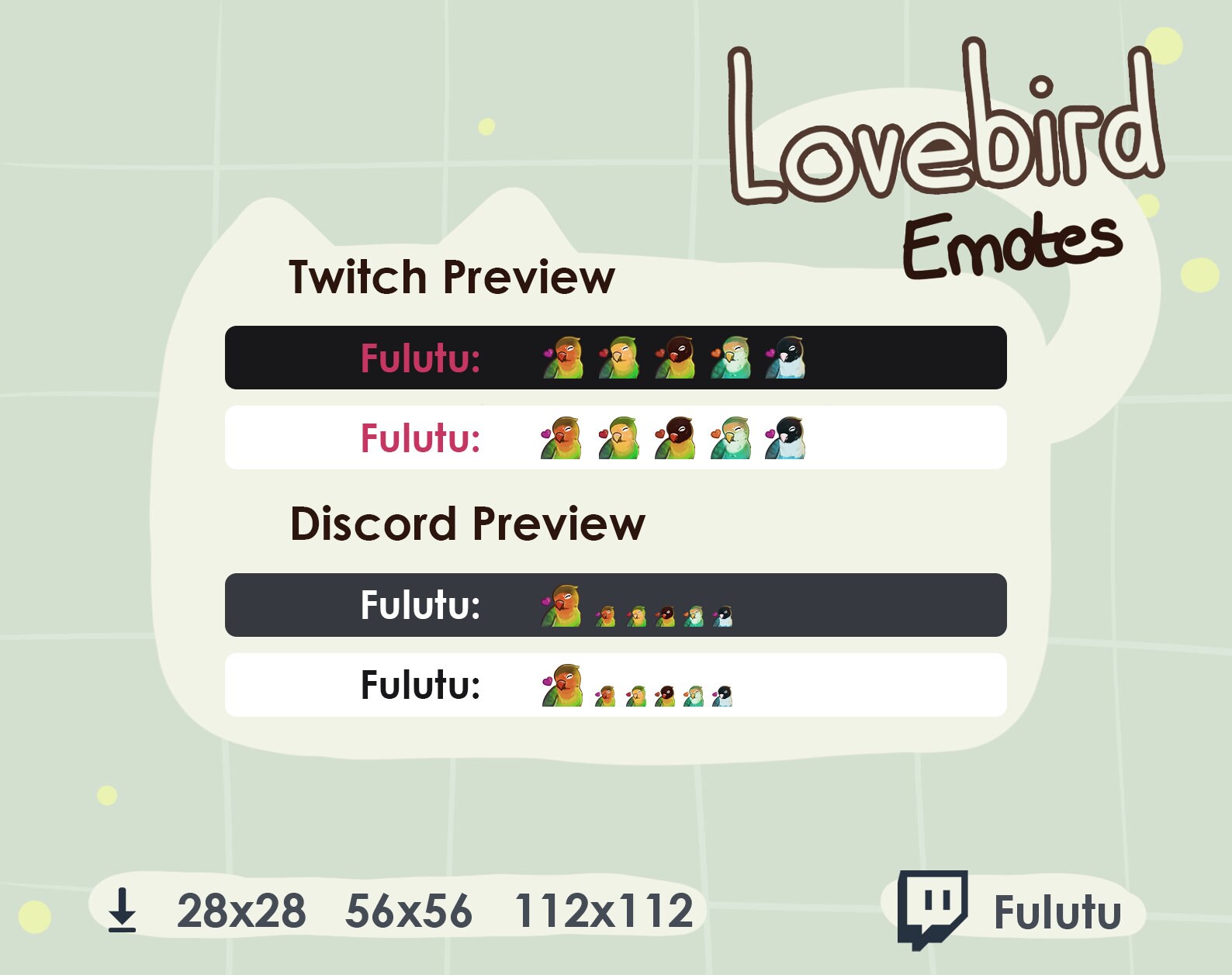 Lovebird Heart Emote Pack | Twitch | Discord | Youtube | Kawaii Cute ...