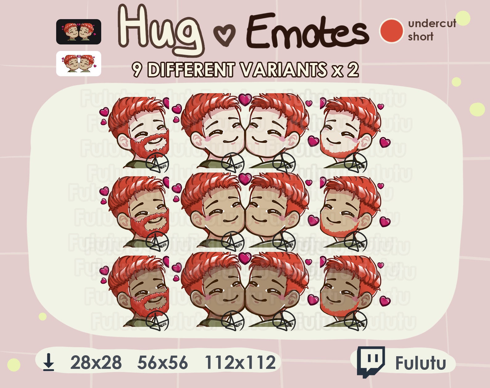 Hug Emote Pack Undercut Short Red Twitch Discord Youtube Kawaii Cute ...
