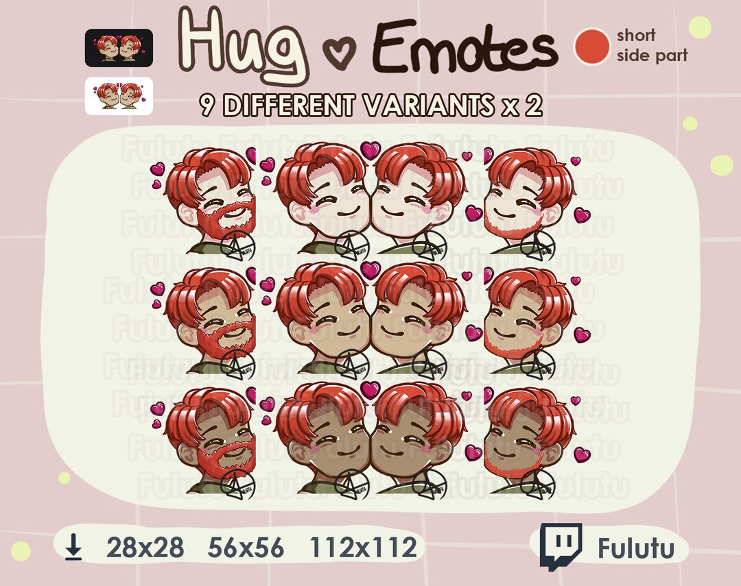 Hug Emote Pack - Short Side Part Red | Twitch | Discord | Youtube ...