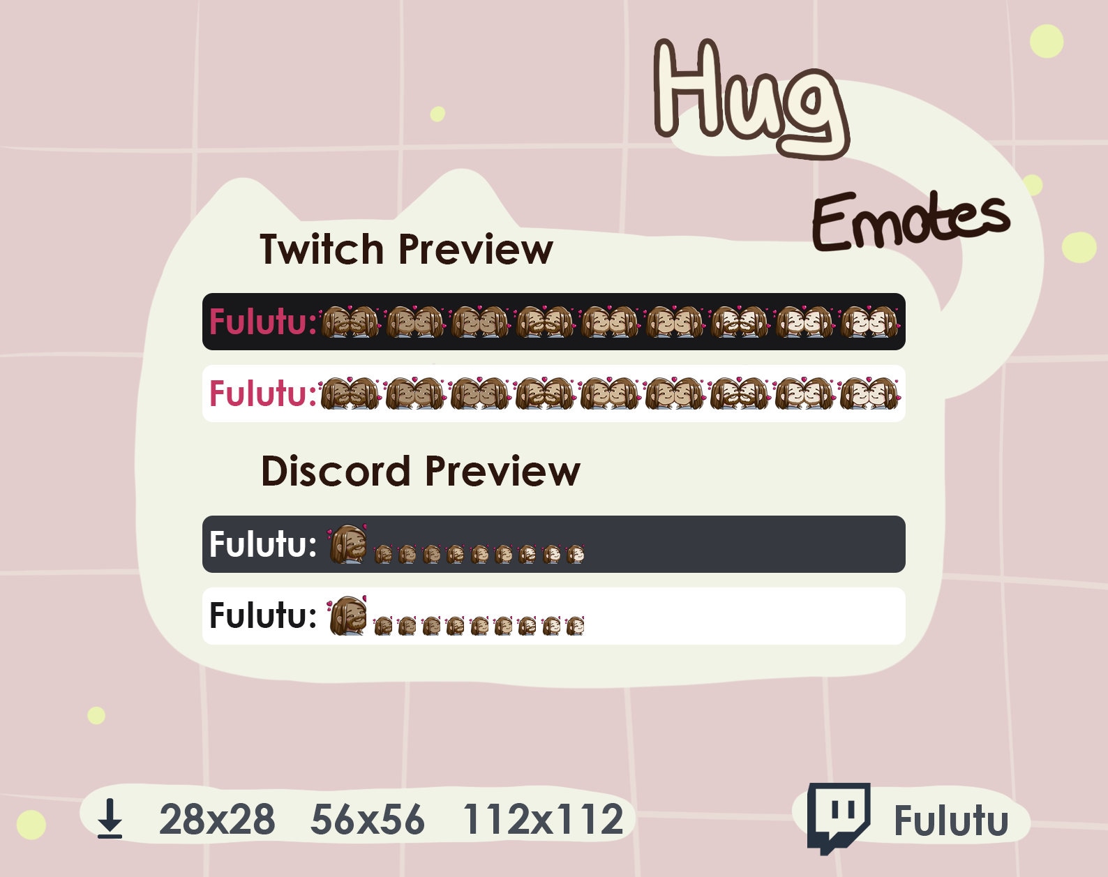 Hug Emote Pack - Short Brown | Twitch | Discord | Youtube | Kawaii Cute ...