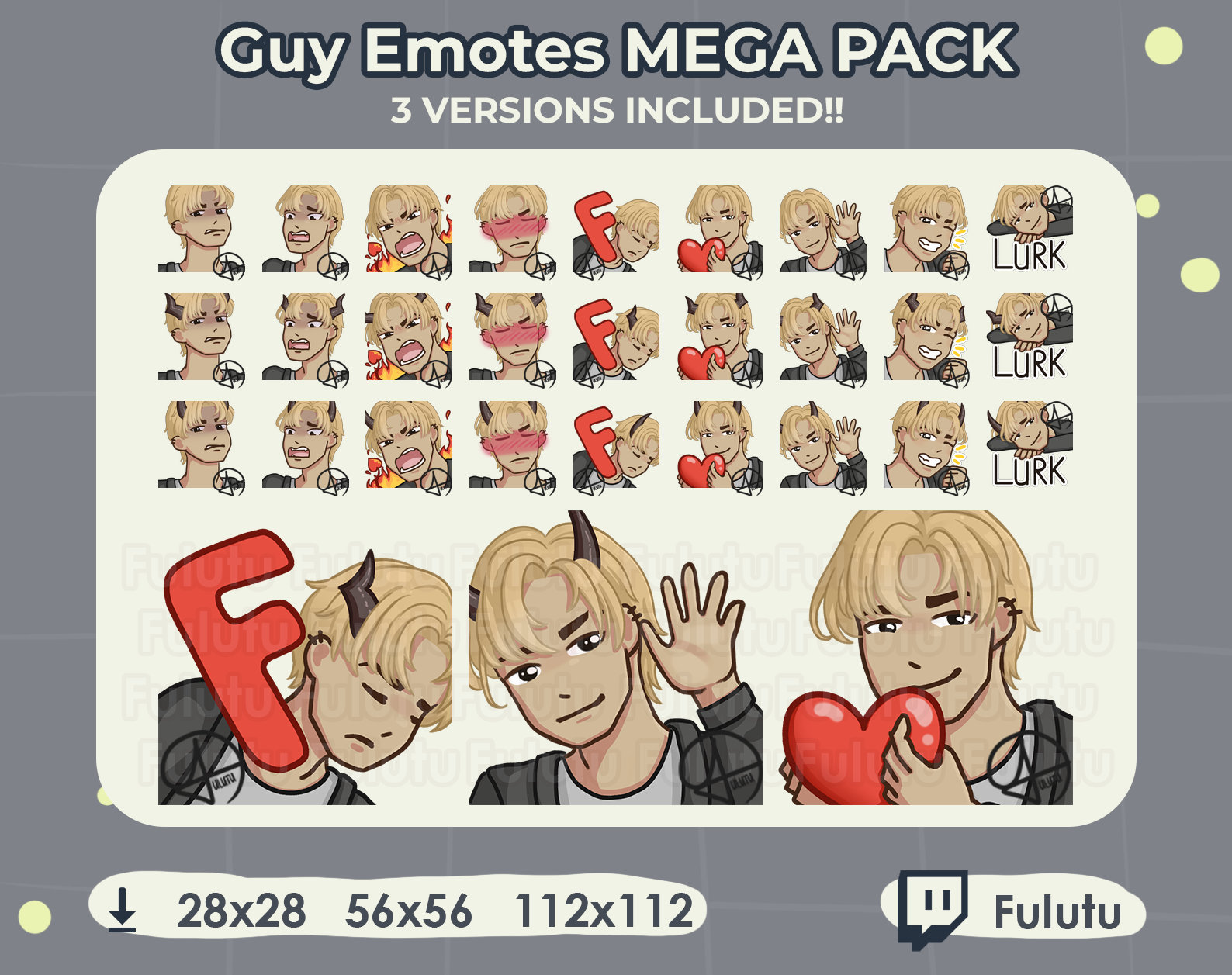 Guy Emote MEGA Pack Blond Half Long Hair, Tan Twitch Discord Youtube ...