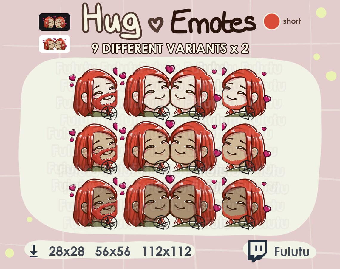 Hug Emote Pack - Short Red | Twitch | Discord | Youtube | Kawaii Cute ...