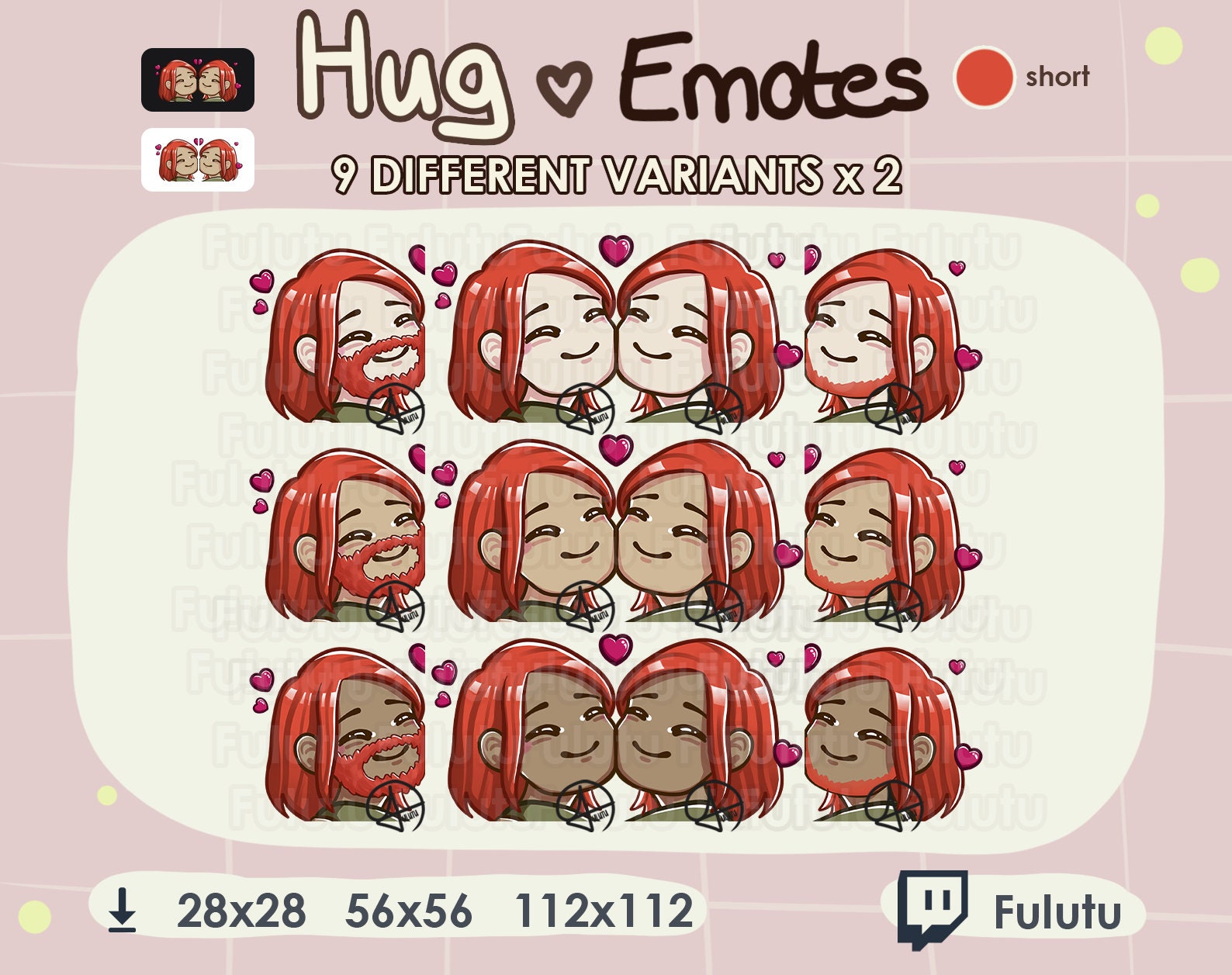 Hug Emote Pack - Short Red | Twitch | Discord | Youtube | Kawaii Cute ...