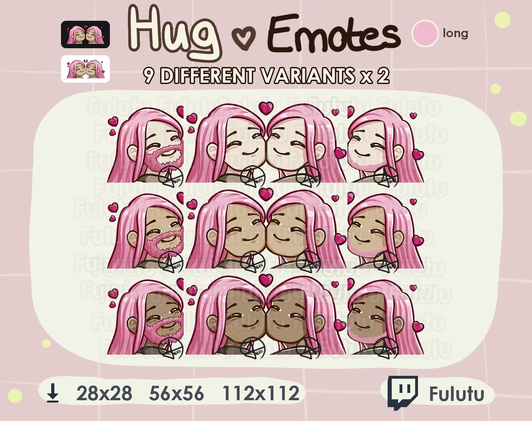 Hug Emote Pack - Long Pink | Twitch | Discord | Youtube | Kawaii Cute ...