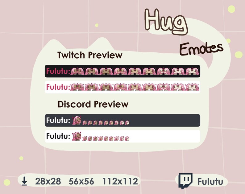 Hug Emote Pack - Long Pink | Twitch | Discord | Youtube | Kawaii Cute ...