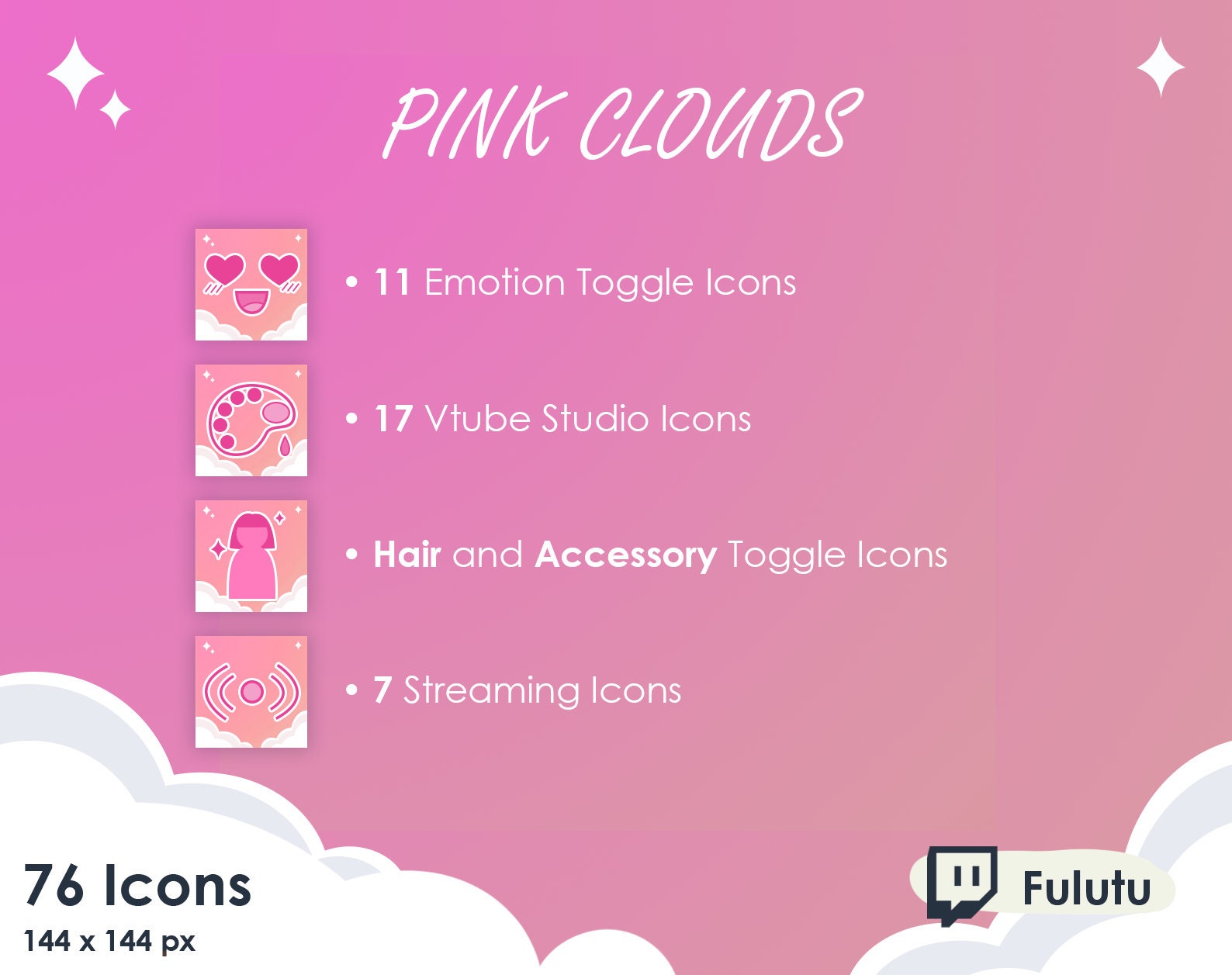 Pink Clouds VTS Stream Deck Icon Pack | Twitch | Discord | Youtube ...