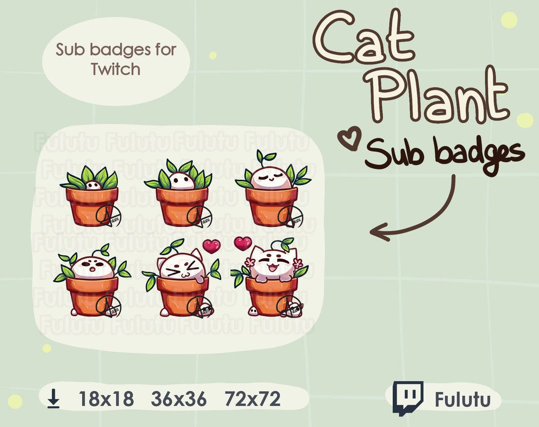 Cat Plants Sub Badge Pack | Twitch | Discord | Youtube | Kawaii Cute ...
