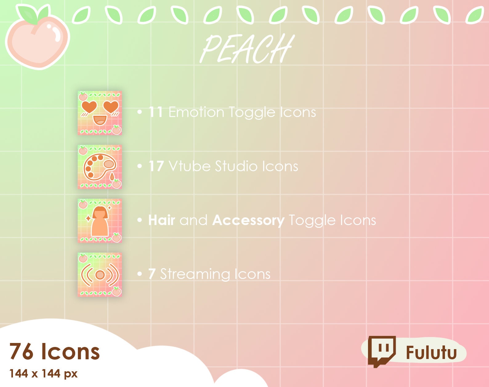 Peach VTS Stream Deck Icon Pack | Twitch | Discord | Youtube | Kawaii ...