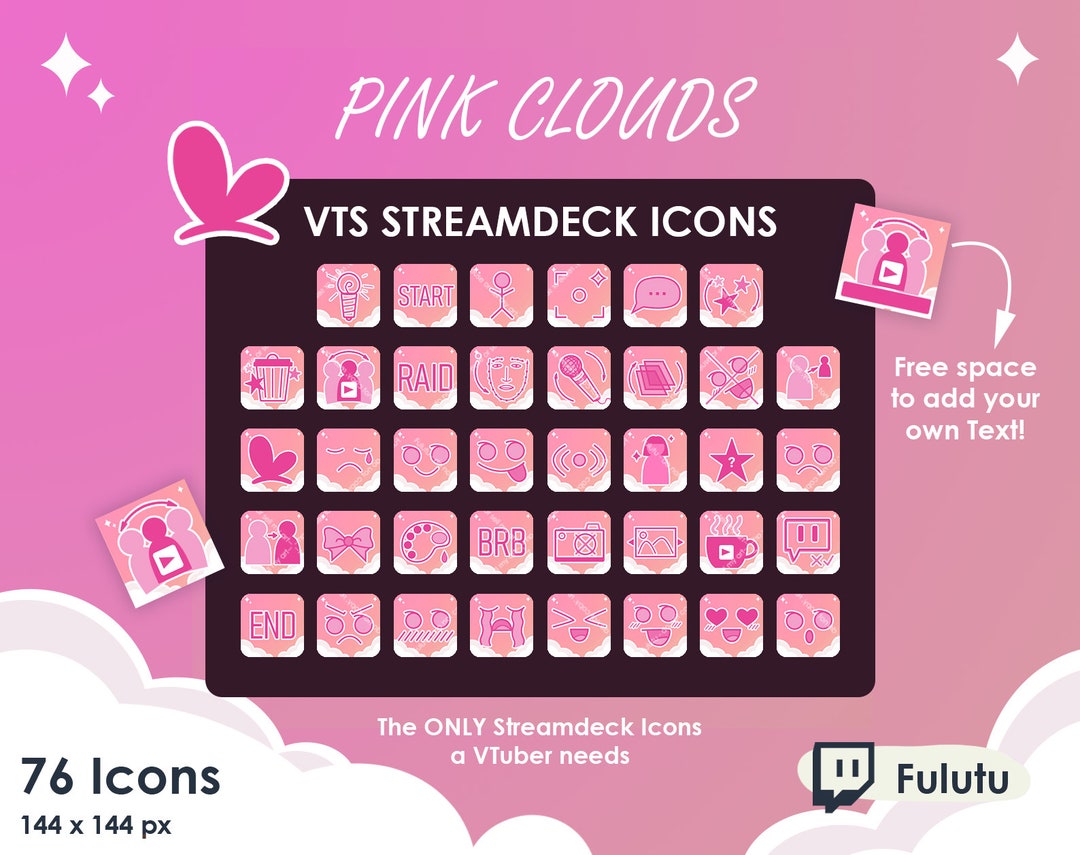 Pink Clouds VTS Stream Deck Icon Pack | Twitch | Discord | Youtube ...