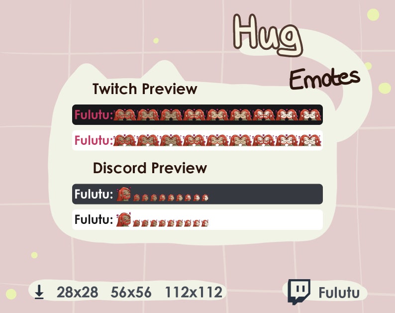 Hug Emote Pack - Long Red | Twitch | Discord | Youtube | Kawaii Cute ...