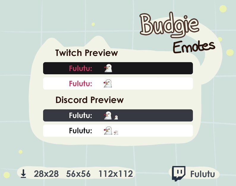 Budgie Albino Heart Emote | Twitch | Discord | Youtube | Kawaii Cute ...