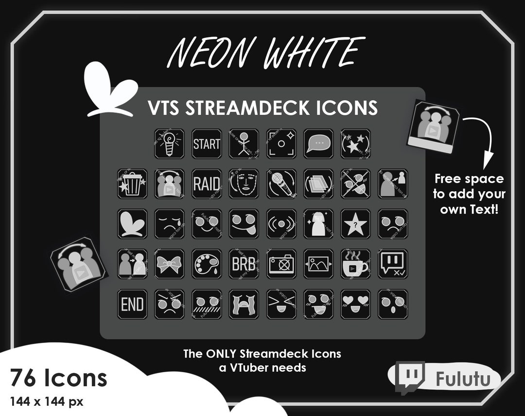 Neon White VTS Stream Deck Icon Pack | Twitch | Discord | Youtube ...