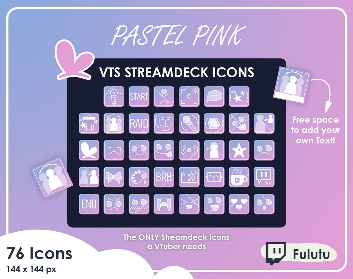 Pastel Pink VTS Stream Deck Icon Pack | Twitch | Discord | Youtube | Kawaii Cute Vtube Studio ...