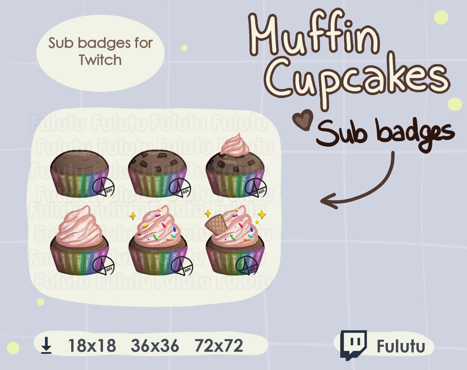 Muffin Cupcake Rainbow Sub Badge Pack Twitch Discord Youtube Kawaii ...