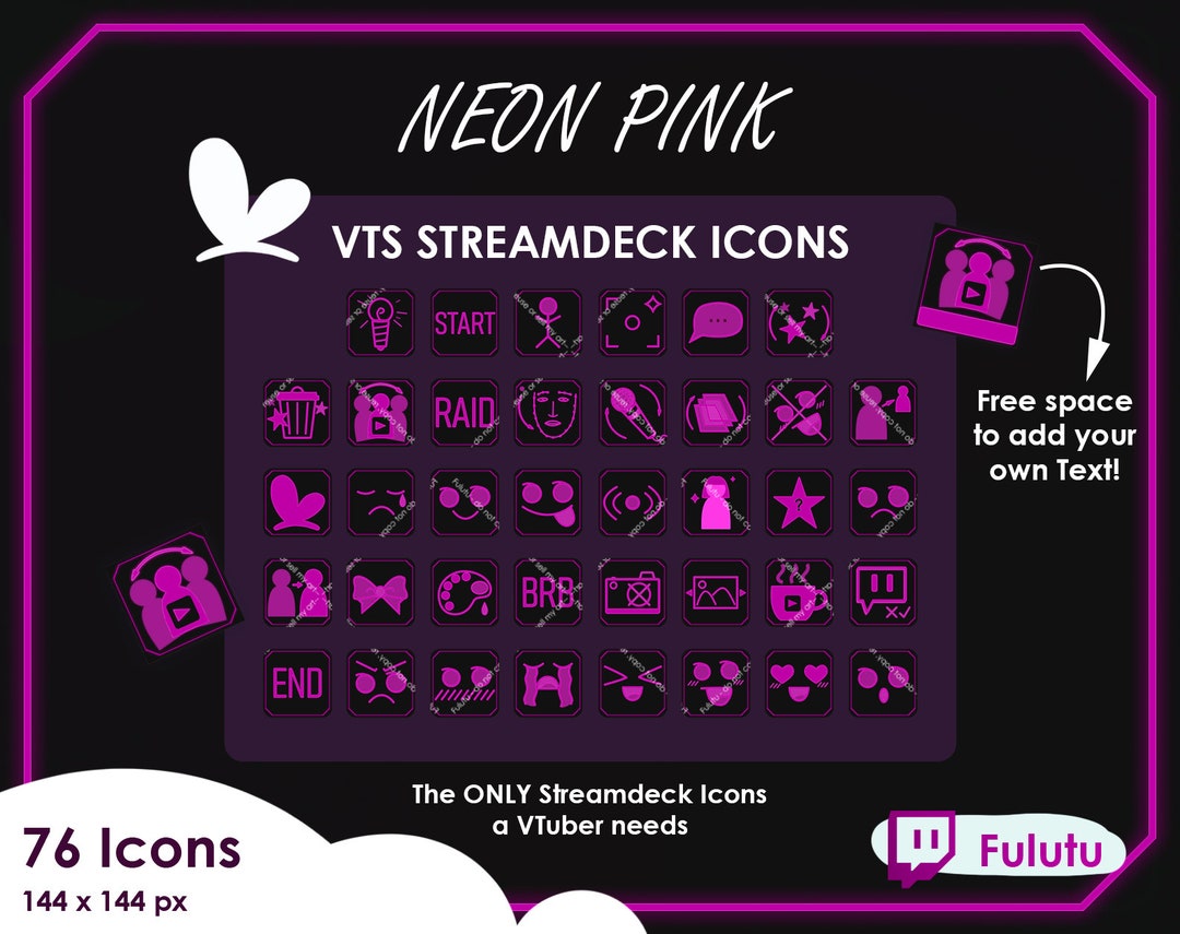 Neon Pink VTS Stream Deck Icon Pack | Twitch | Discord | Youtube ...