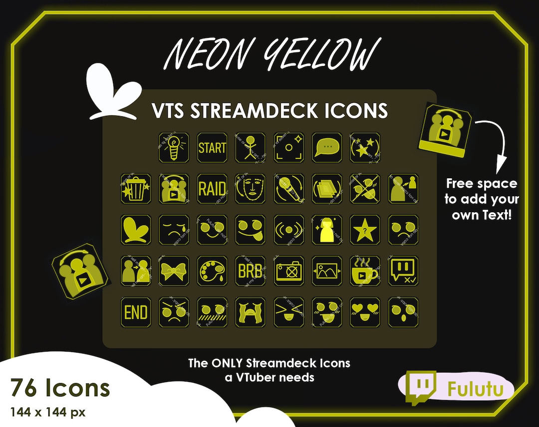 Neon Yellow VTS Stream Deck Icon Pack | Twitch | Discord | Youtube ...