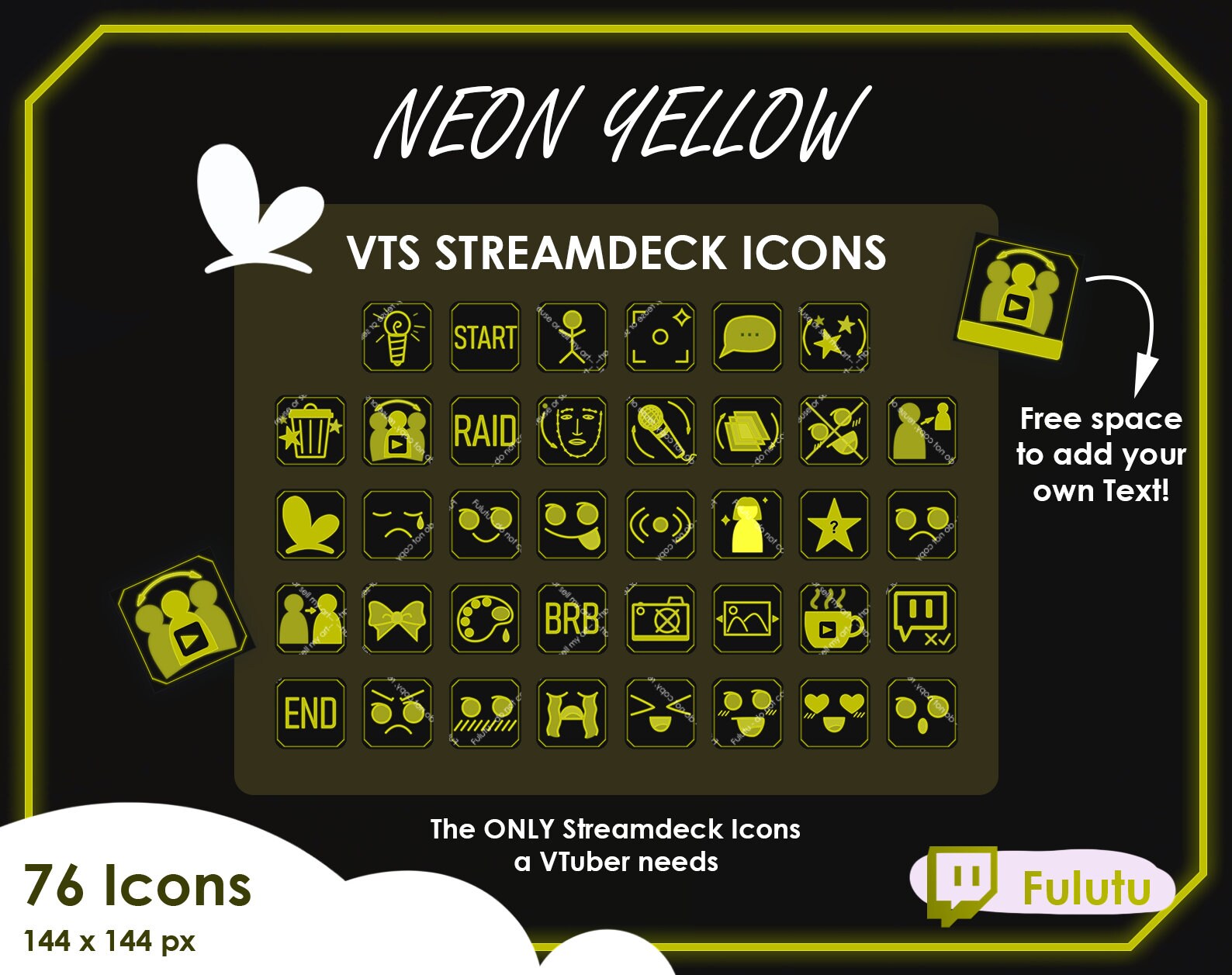 Neon Yellow VTS Stream Deck Icon Pack Twitch Discord Youtube Kawaii ...
