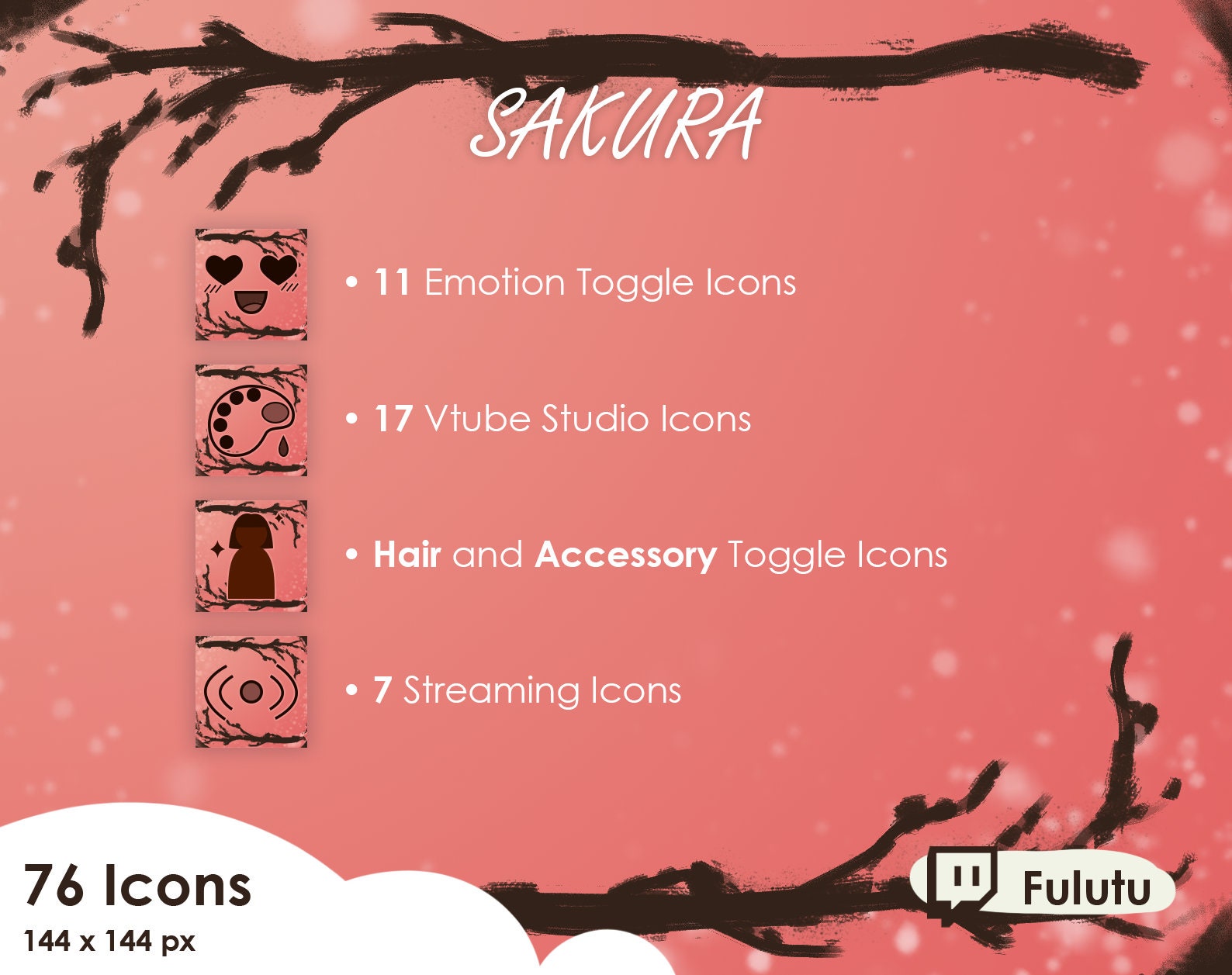 Sakura VTS Stream Deck Icon Pack | Twitch | Discord | Youtube | Kawaii ...