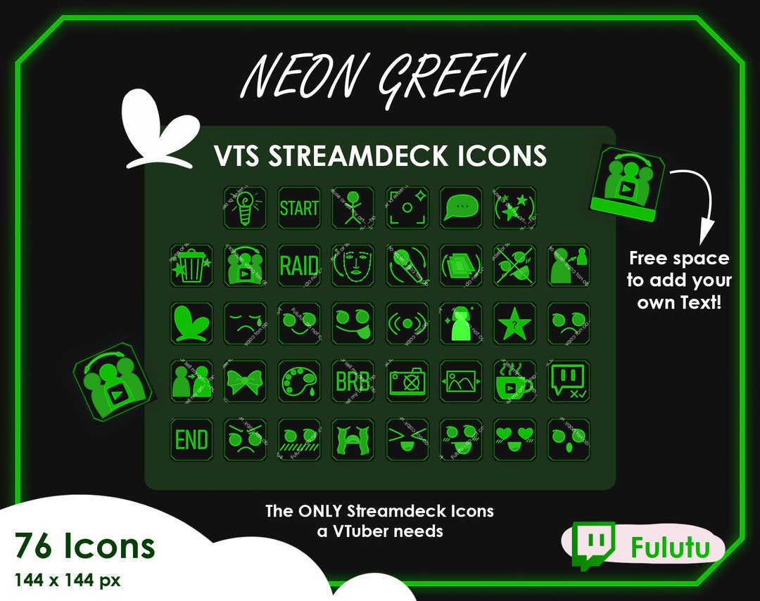 Neon Green VTS Stream Deck Icon Pack | Twitch | Discord | Youtube ...