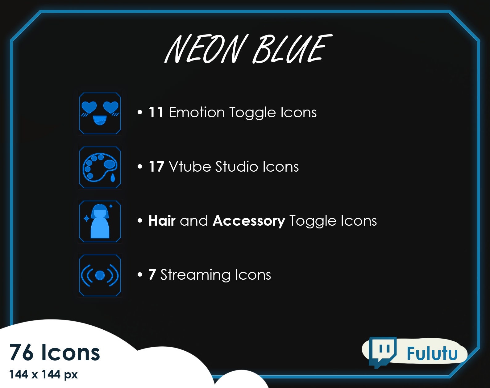 Neon Blue VTS Stream Deck Icon Pack | Twitch | Discord | Youtube ...