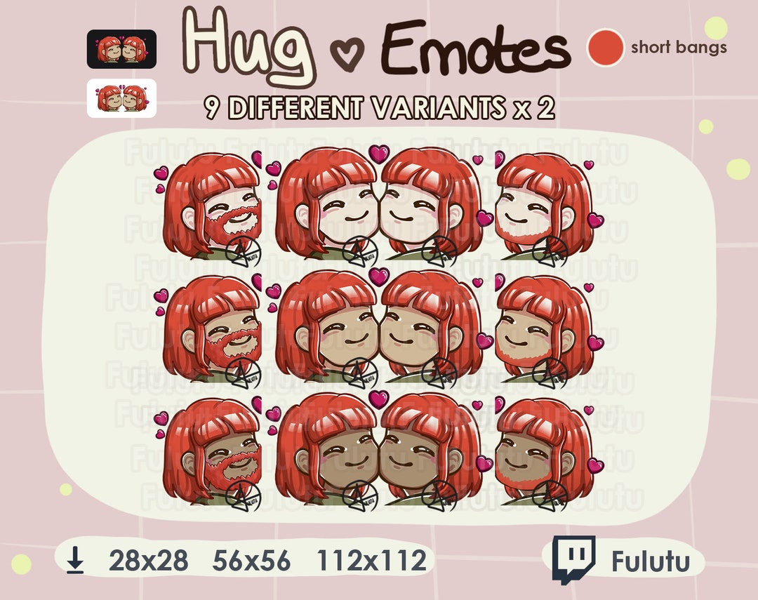 Hug Emote Pack - Short Bangs Red | Twitch | Discord | Youtube | Kawaii ...