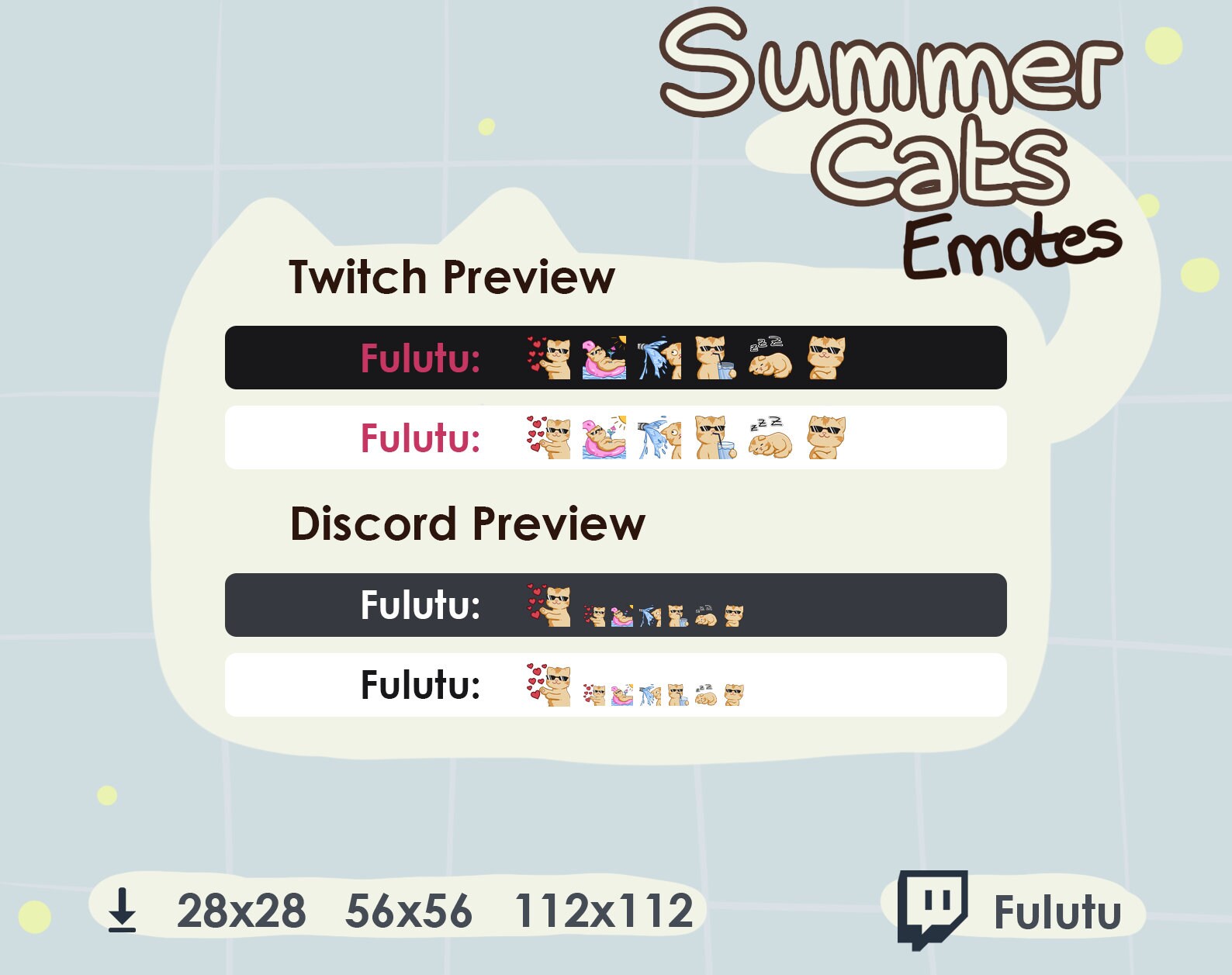 Summer Cats Ginger Emote Pack | Twitch | Discord | Youtube | Kawaii ...