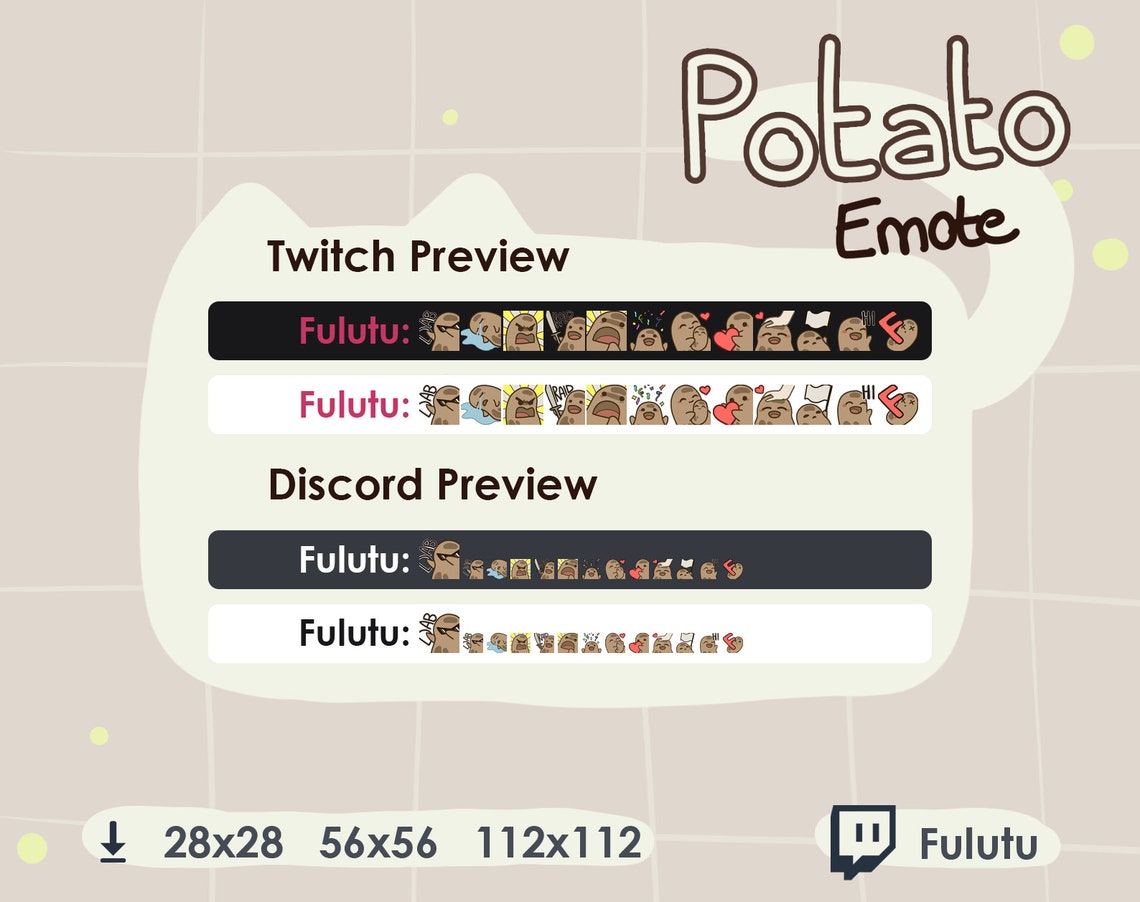 Potato Emote Pack | Twitch | Discord | Youtube | Kawaii Cute Vtuber ...