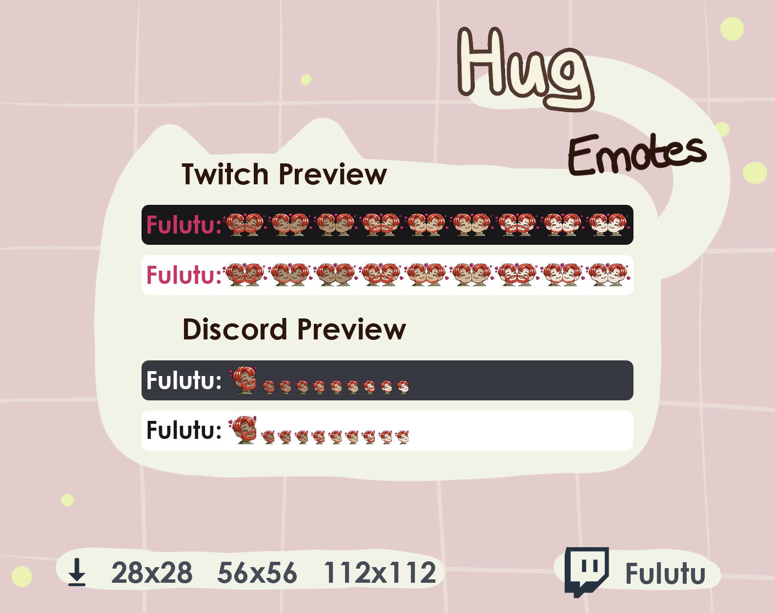 Hug Emote Pack - Short Side Part Red | Twitch | Discord | Youtube ...