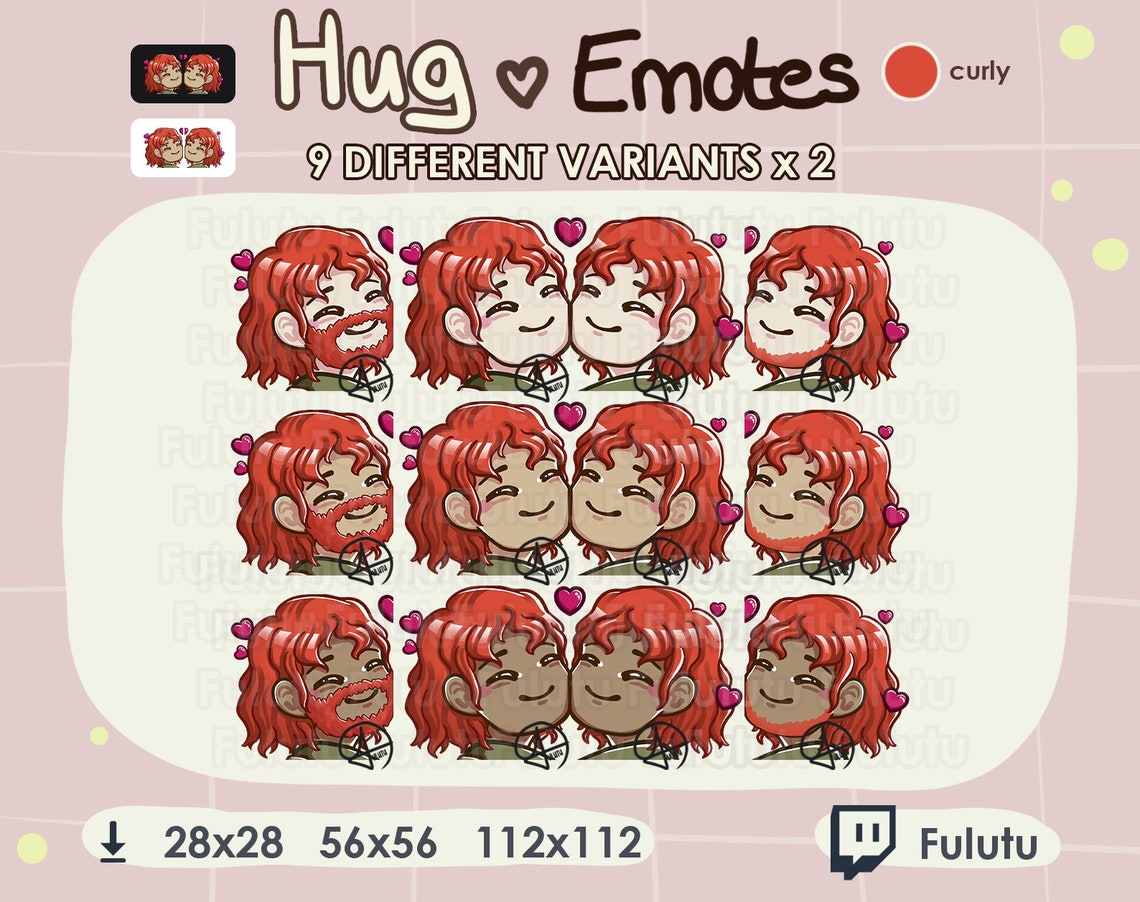 Hug Emote Pack - Curly Red | Twitch | Discord | Youtube | Kawaii Cute ...