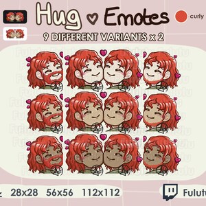 Hug Emote Pack - Curly Red | Twitch | Discord | Youtube | Kawaii Cute ...