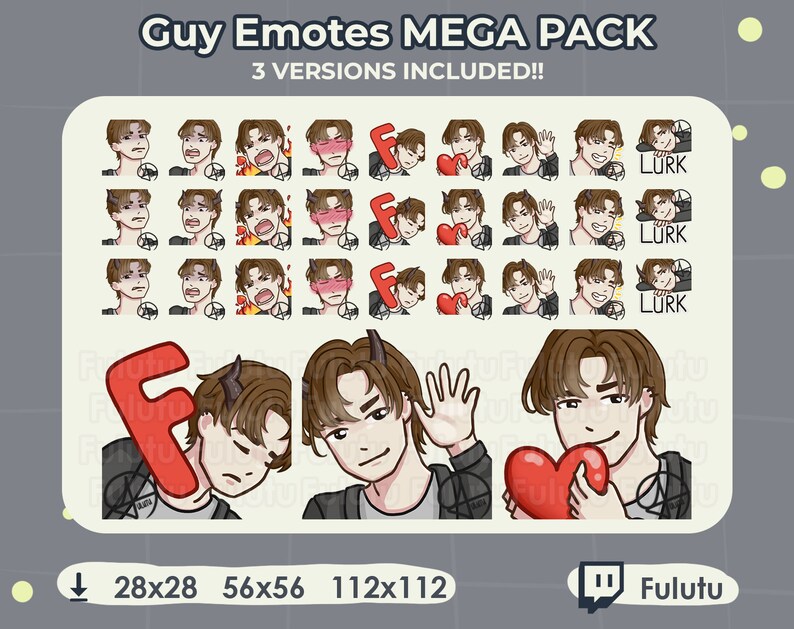 Guy Emote MEGA Pack | Brown Half Long Hair, White | Twitch | Discord ...