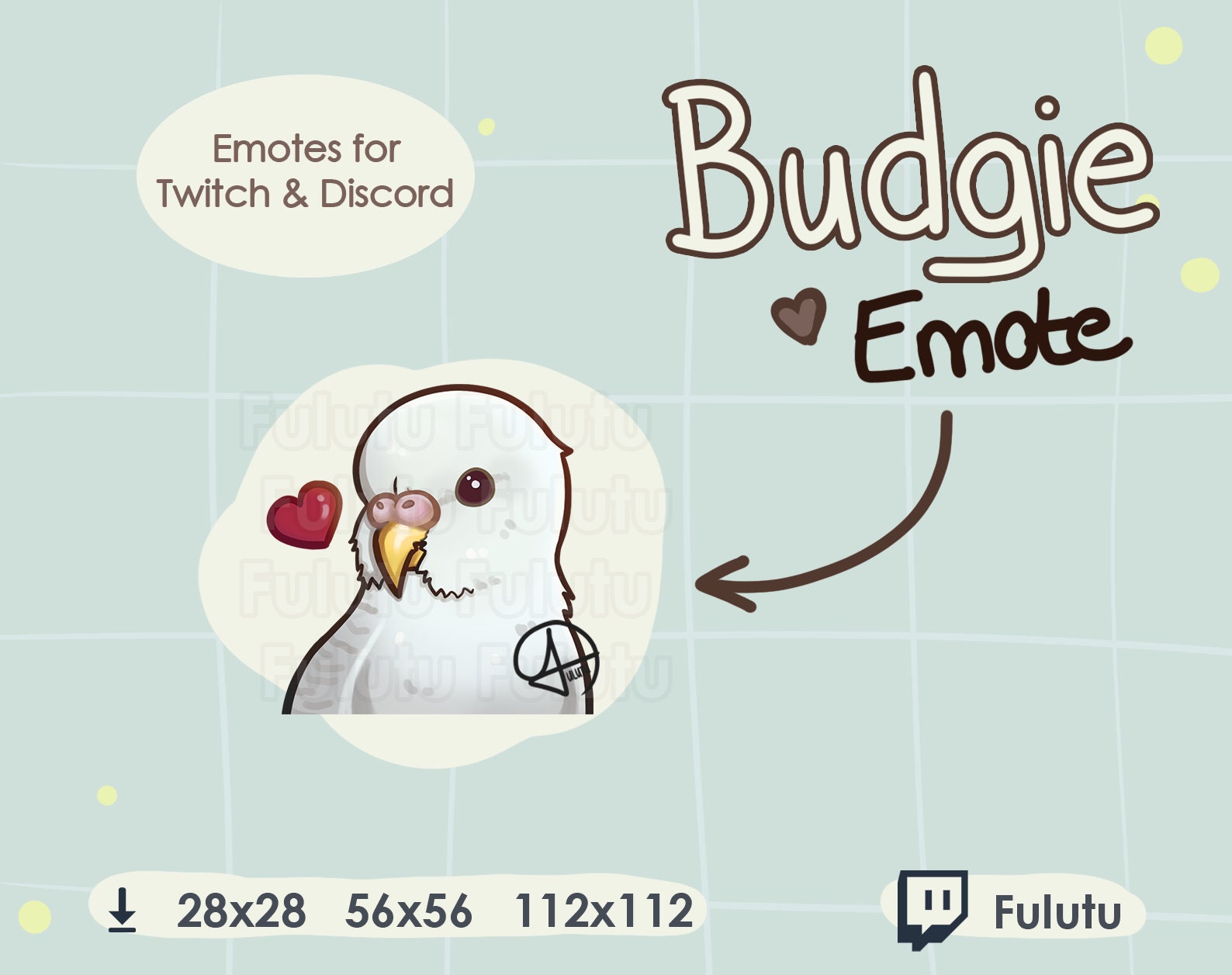Budgie Albino Heart Emote | Twitch | Discord | Youtube | Kawaii Cute ...
