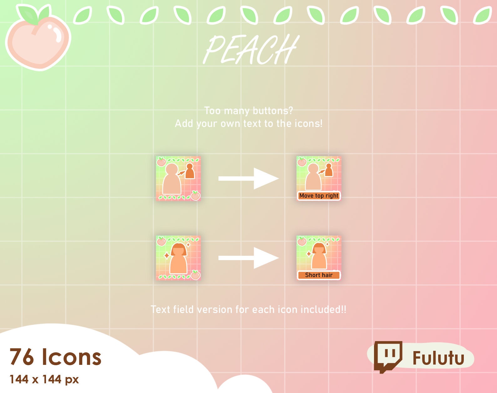 Peach VTS Stream Deck Icon Pack | Twitch | Discord | Youtube | Kawaii ...