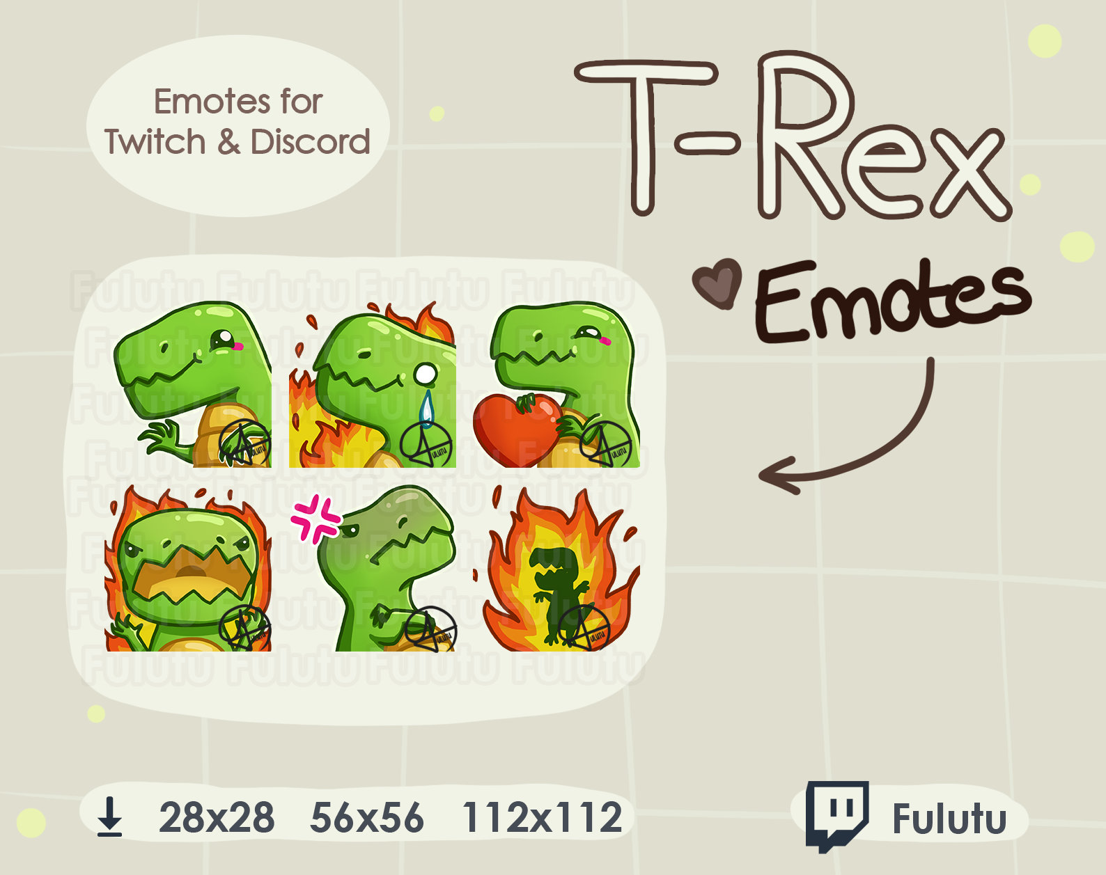 T-rex Emote Pack | Twitch | Discord | Youtube | Kawaii Cute T Rex Dino ...