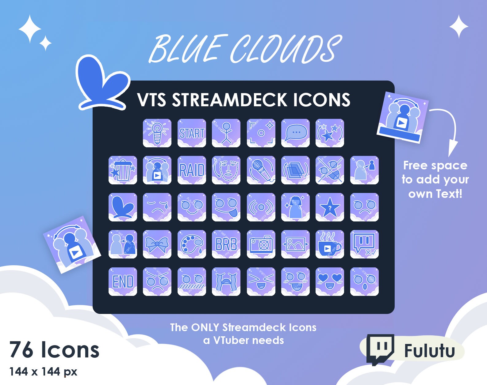 Blue Clouds VTS Stream Deck Icon Pack Twitch Discord Youtube Kawaii ...