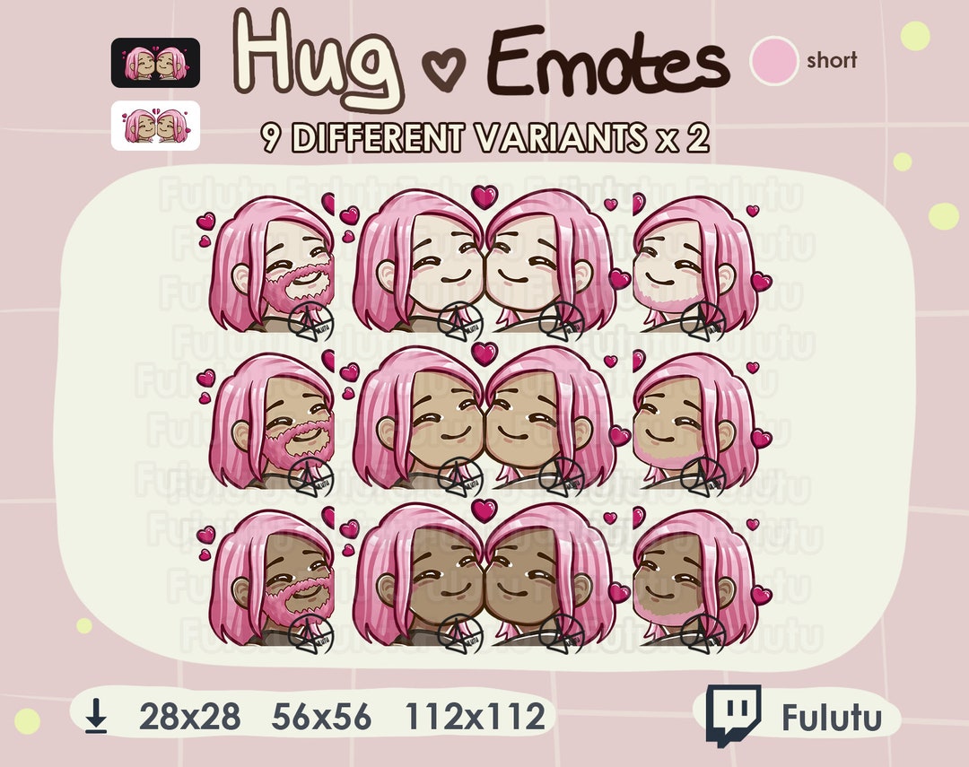 Hug Emote Pack - Short Pink | Twitch | Discord | Youtube | Kawaii Cute ...