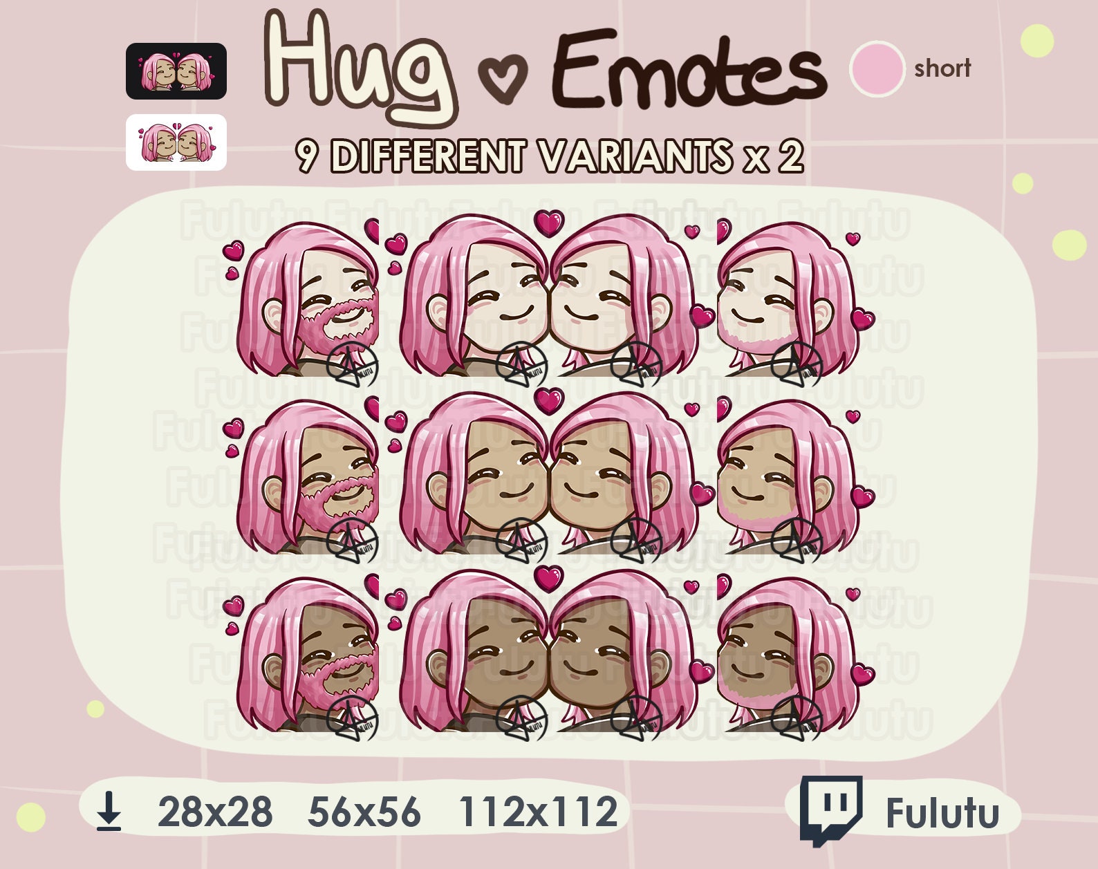 Hug Emote Pack - Short Pink | Twitch | Discord | Youtube | Kawaii Cute ...
