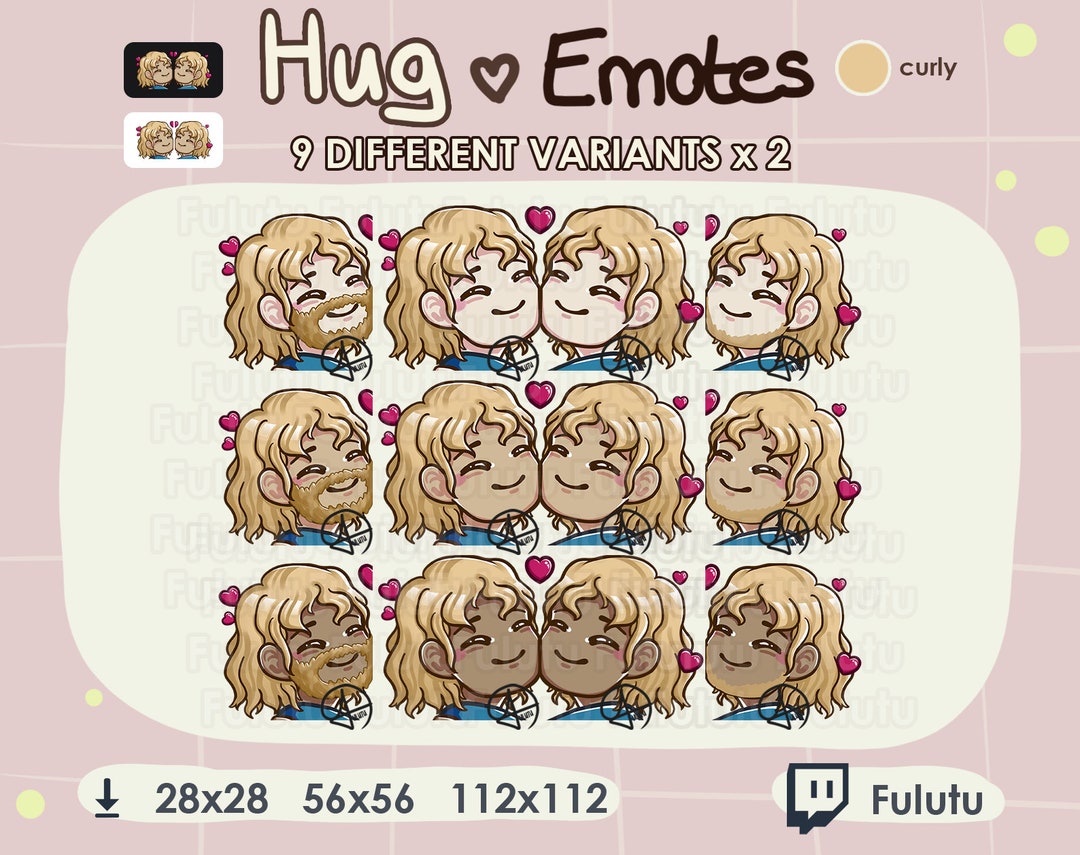 Hug Emote Pack - Curly Blond | Twitch | Discord | Youtube | Kawaii Cute ...