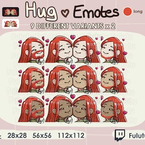 Hug Emote Pack - Long Red | Twitch | Discord | Youtube | Kawaii Cute ...