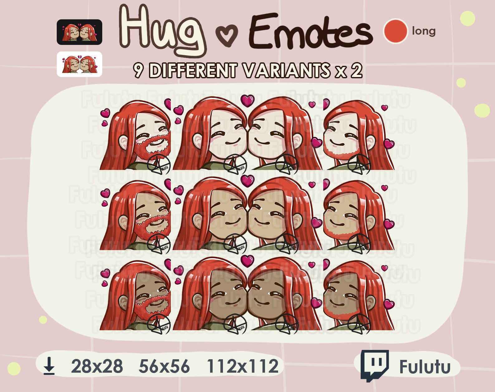 Hug Emote Pack - Long Red | Twitch | Discord | Youtube | Kawaii Cute Girl Boy Love Heart Vtuber ...