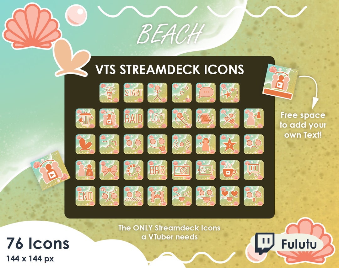 Beach VTS Stream Deck Icon Pack | Twitch | Discord | Youtube | Kawaii ...