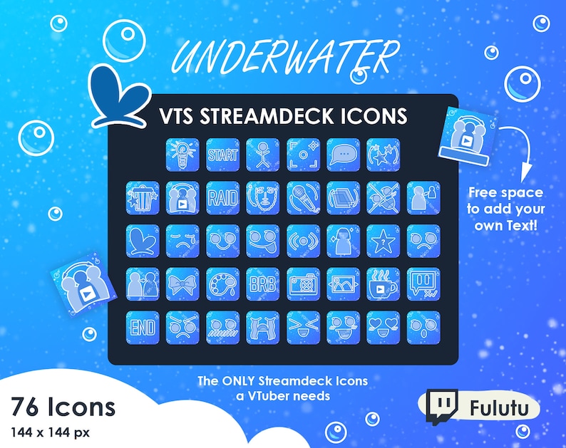 Underwater VTS Stream Deck Icon Pack | Twitch | Discord | Youtube | Kawaii Cute Ocean Water ...