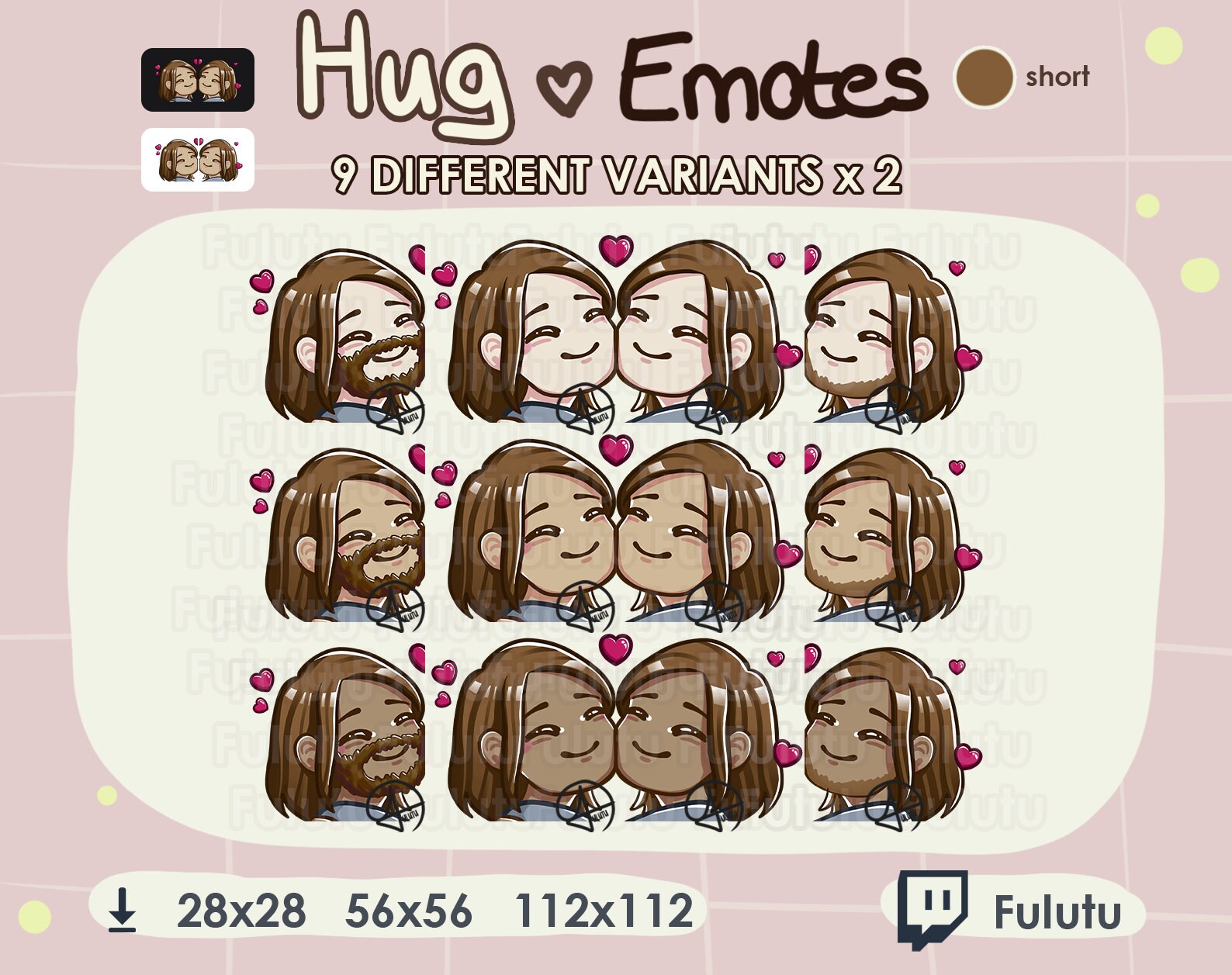 Hug Emote Pack - Short Brown | Twitch | Discord | Youtube | Kawaii Cute ...